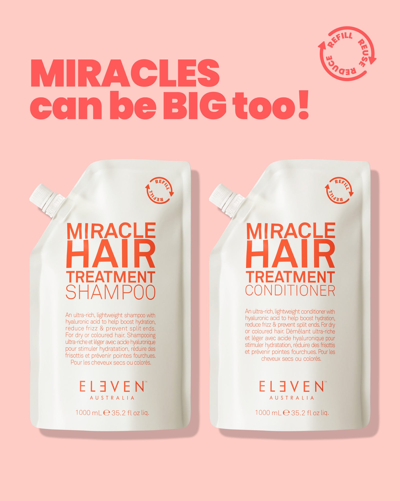 MIRACLE HAIR TREATMENT CONDITIONER 1000ML REFILL POUCH – ELEVEN Australia